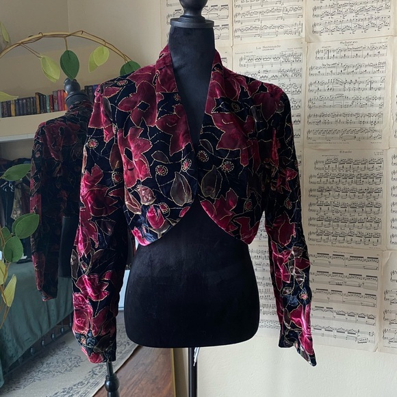 Jackets & Coats | Vintage Velvet Floral Jacket Bolero Evening Coat 9s ...